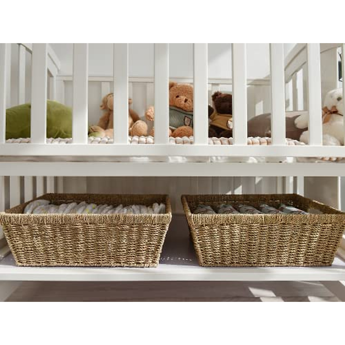 StorageWorks Wicker Baskets, Seagrass Baskets for Organizing, Seagrass Storage Baskets with Built-in Handles, Large, 2 Pack