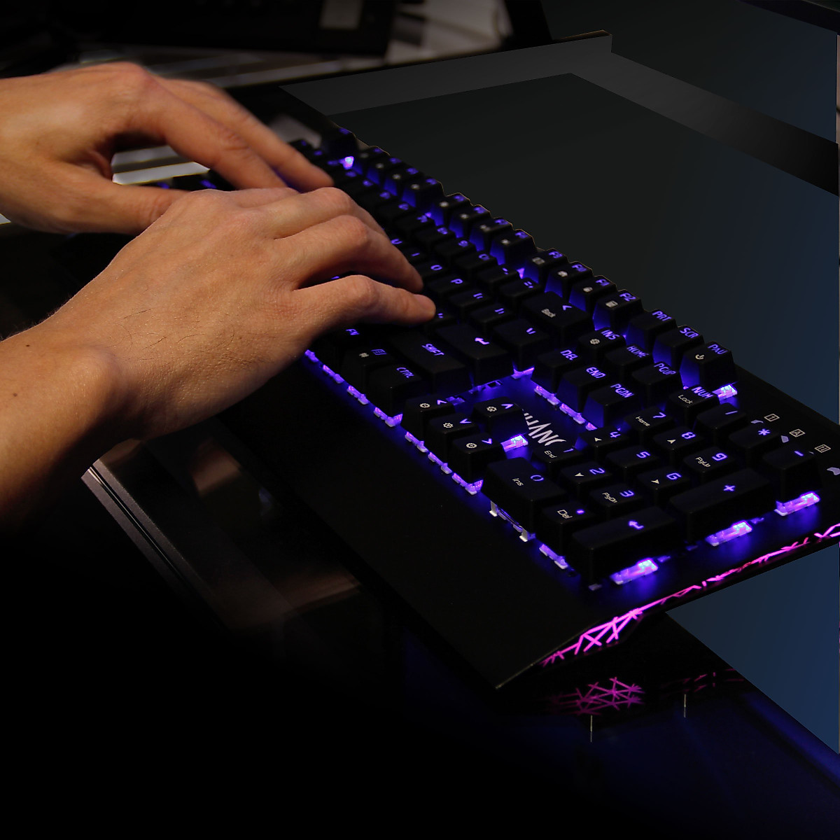 ENHANCE Mechanical Gaming Keyboard - Theorem Backlit LED RGB Gateron Blue Switches - Programmable Macros, Brushed Aluminum Metal, NKRO, Anti-Ghosting, Software Customization - 13 Lighting Effects