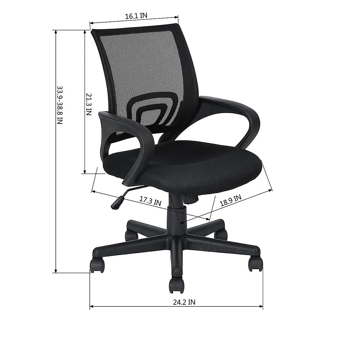 Geniqua Ergonomic Mid Back Support Mesh Computer Task Chair Adjustable Height Rolling Swivel for Work, Home Office, Black