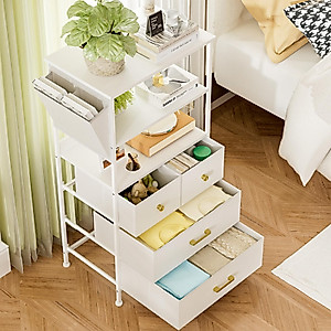 GipGiper 2 Tier Bookshelf with 4 Drawer, Tall Bookcase with Shelves, Wood and Metal Book Shelf Storage Organizer, Book Organizer Shelves for Bedroom, Living Room