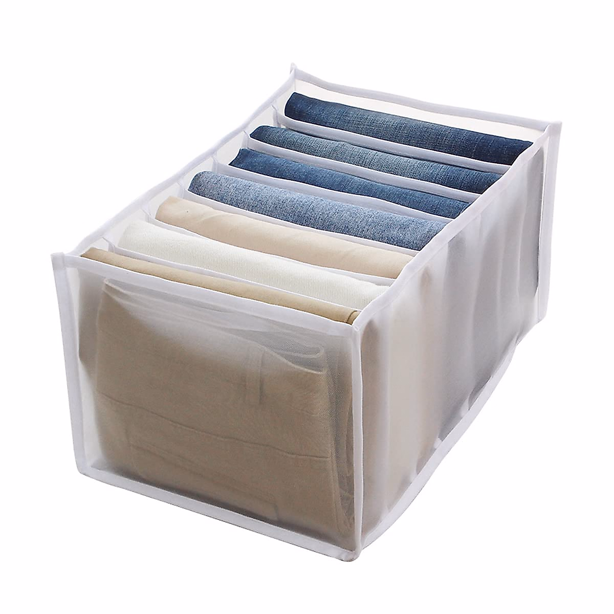 JIAANG 2Pcs Wardrobe Clothes Organizer, Jeans Compartment Storage Box Foldable Closet Drawer Organizer, Portable Storage Containers for Bedroom Dorm Room (White,Large)