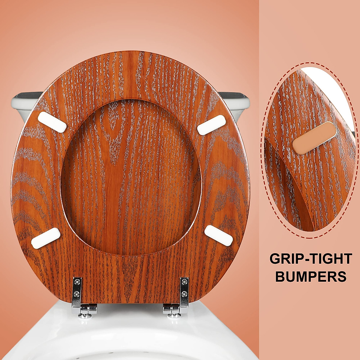 Round Toilet Seat Molded Wood Toilet Seat with Zinc Alloy Hinges, Easy to Install also Easy to Clean, Anti-pinch Wooden Toilet Seat by Angol Shiold (Round, Brownish Yellow)