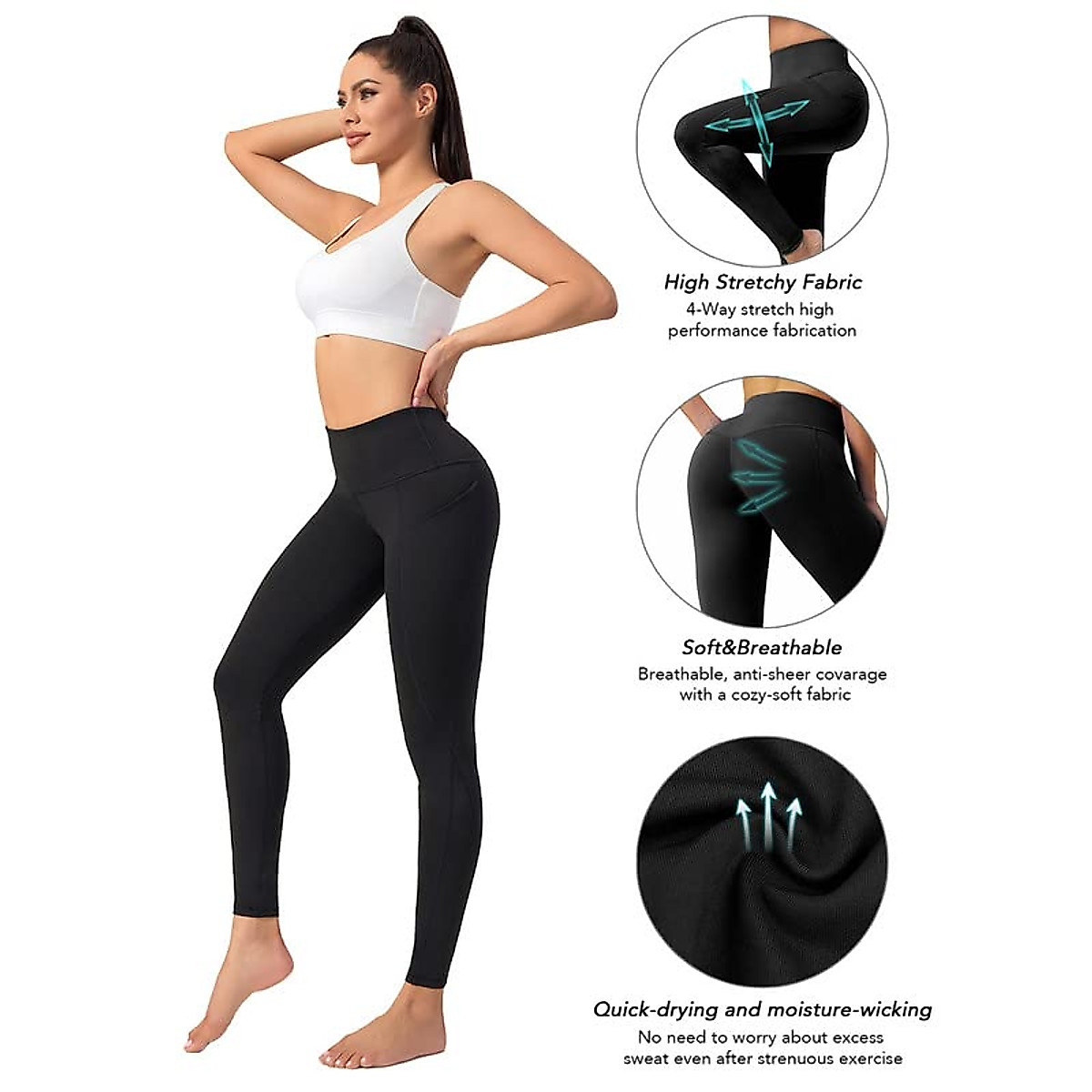 Leggings with Pockets for Women - Yoga Pants Workout Leggings High Waisted & Tummy Control Compression Legging