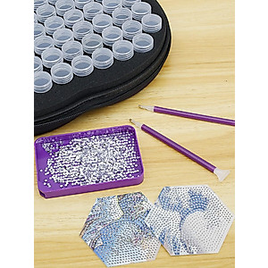 HOTBEST Storage Container 70 Slots Diamond Art Storage Box Set with Diamond Pointing Pen Portable Accessories Organizer with Sticker for Jewelry Bead Rhinestones(Black)