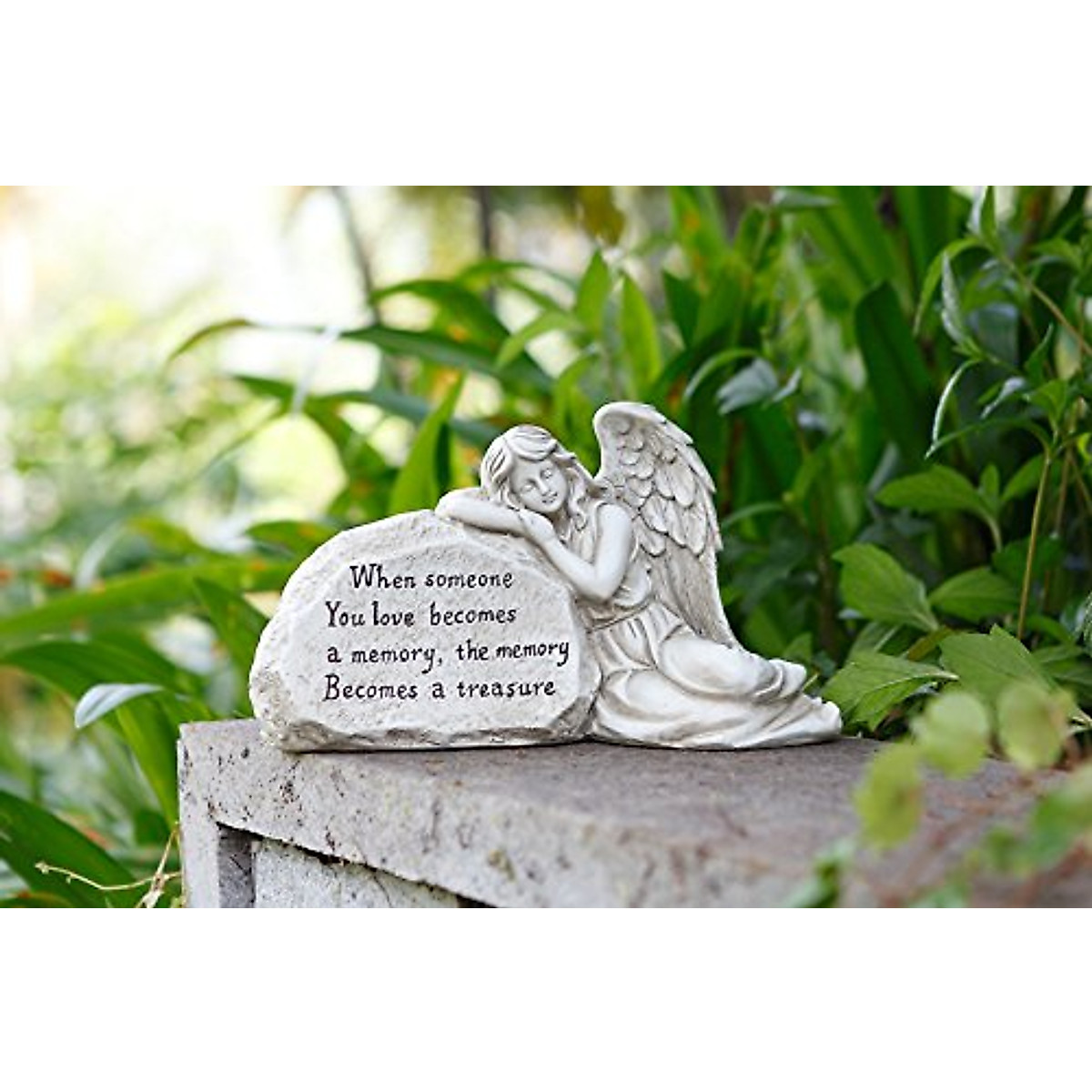 Napco 11293 Memory Becomes a Treasure Memorial Plaque with Sleeping Angel Garden Statue, 12.5 x 6.75