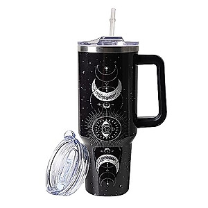 coolgood 40 Oz Boho sun moon and stars Mug Tumbler Stainless Steel Vacuum Insulated Mug with Handle Double Vacuum Travel Coffee Cup on Screw Lid and Straw