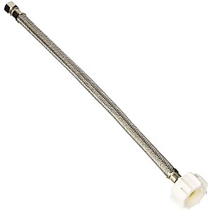 Fluidmaster B1T16CS Click-Seal Toilet Water Supply Connector, 3/8 X 7/8 in, Compression X Ballcock, L, 1500 Psi, 16", Silver