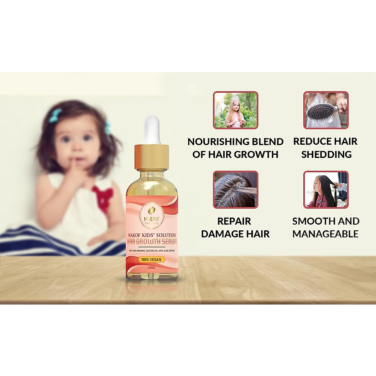 MAKOF Kid’s Hair Growth Set. Shampoo & Conditioner with black castor oil, Wheat Protein, Argan, Jojoba, Aloe Vera, , Mask Treatment and Leave-in, Sulfate Paraben Free, No harsh chemicals.