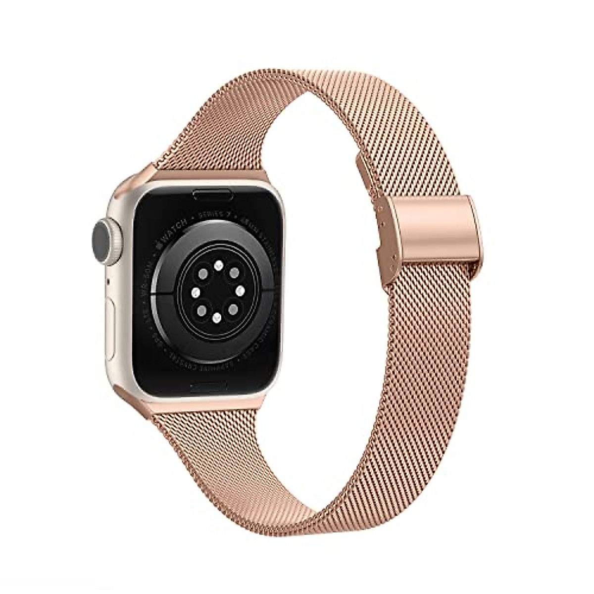 SWEES Compatible with Apple Watch Bands 41mm 38mm 40mm 42mm 44mm 45mm, Stainless Steel Metal Narrow Slim Thin Replacement Compatible for iWatch Series 9 8 7 6 5 4 3 2 1 SE Women, Rose Gold
