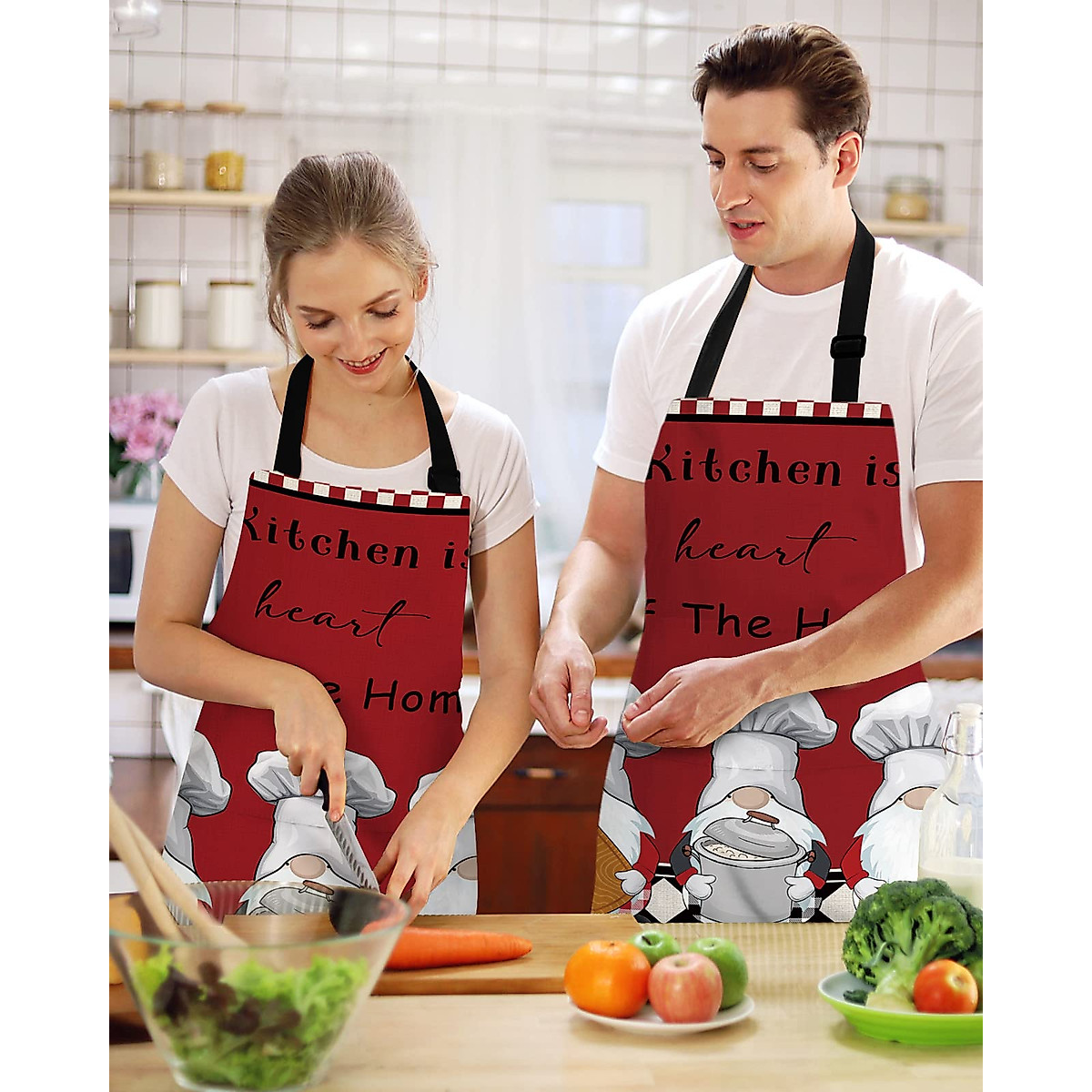 Yomandocix Chef Apron Adjustable Bib Aprons, Fat Chef Kitchen Cooking Apron with Pockets for Men Women Cook Gnomes