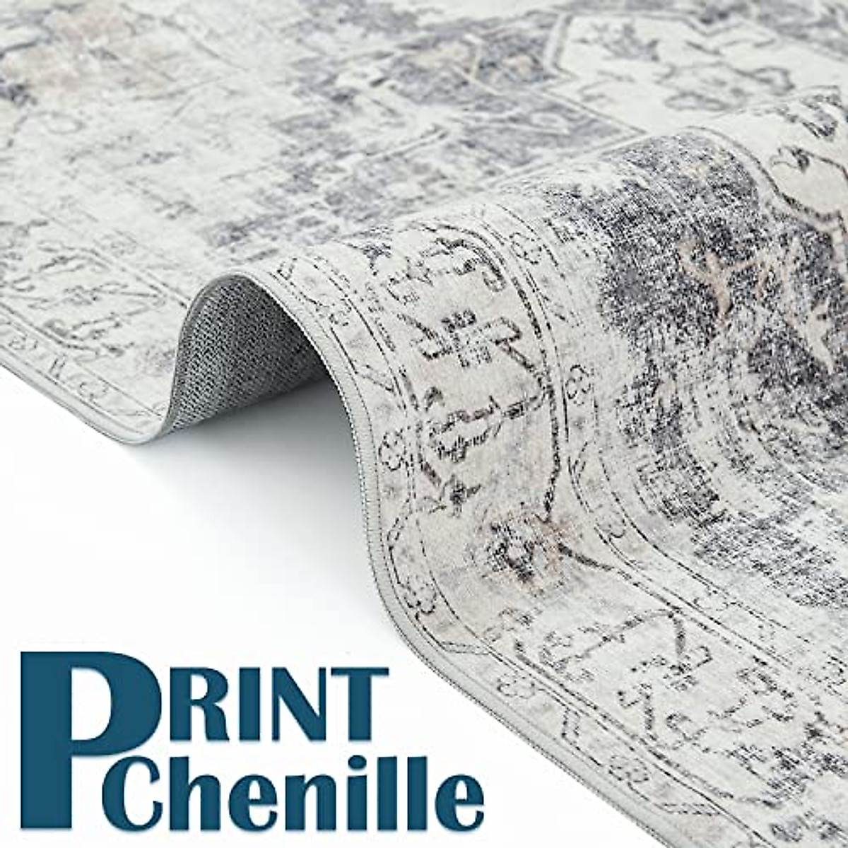 COLLACT Runner Rug 2x5 Area Rug Persian Rug Vintage Rug Indoor Floor Cover Grey Multi Print Distressed Carpet Gray Thin Rug Chenille Mat Foldable Accent Rug Kitchen Living Room Bedroom Dining Room