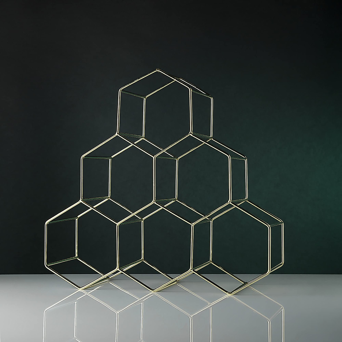 Viski Geo Set of 1 Freestanding Racks & Cabinets, Holds 6 Bottles, Countertop Wine Rack, 14.25", Gold-Plated