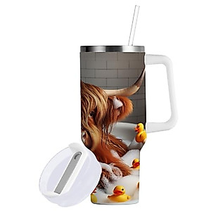 RPLIFE Highland Cow in Bathtub Stainless Steel Coffee Tumbler, Insulated Tumbler, Tumblers for Women