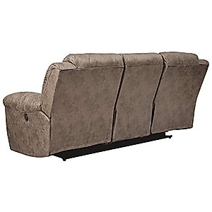 Signature Design by Ashley Stoneland Faux Leather Power Reclining Sofa, Light Brown