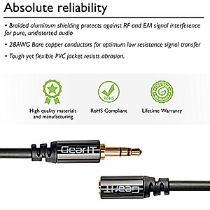 50ft 3.5mm Extension Cable, GearIT Pro Series Preminun Gold Plated 50 Feet 3.5mm Auxiliary Audio Stereo Extension Male to Female Cable, Black