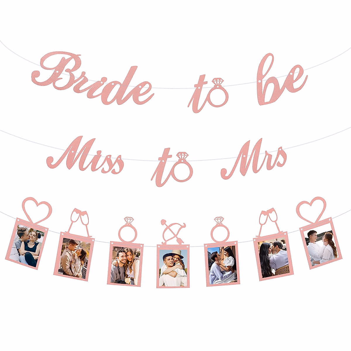 JIEYAO Glitter Bridal Shower Decorations, “Bride to be” “Miss to Mrs” Banner, Shiny Bachelorette Bridal Party Banner Miss to Mrs Sign with Photo Banner for Wedding Engagement Party Kit Supplies
