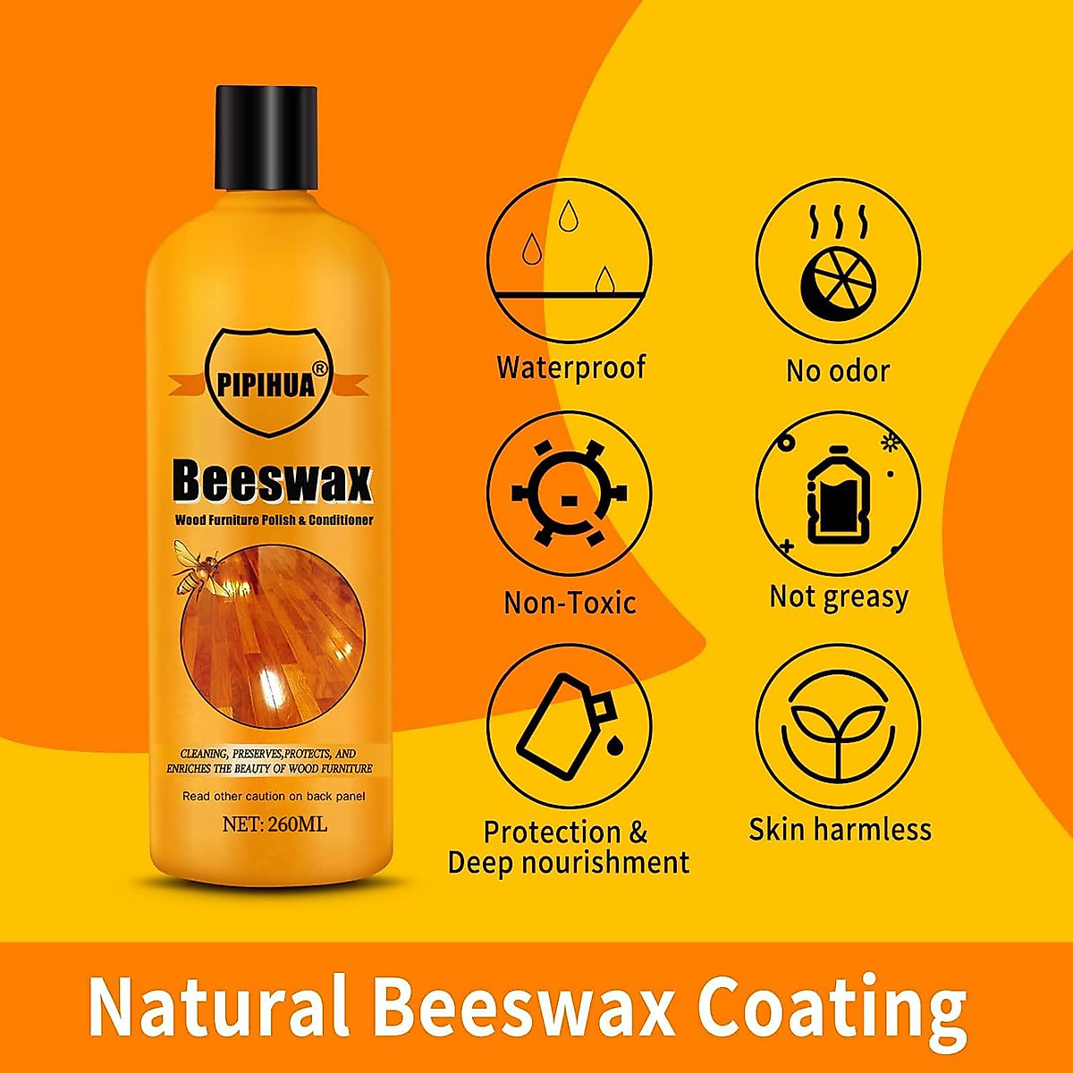 PIPIHUA Beeswax Furniture Polish & Conditioner - Wood Seasoning Beeswax, Furniture Wax Oil for Wood Polish, Cleaner and Restorer, 8.79 Fl Oz