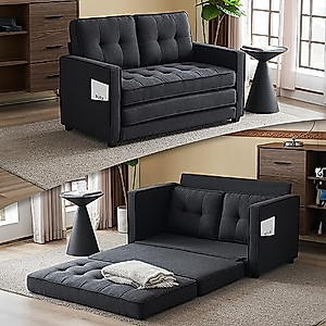 VINGLI Upgraded Loveseat Sleeper, 53.5" W 83" L Convertible Sofa Bed Couch Futon Couches for Living Room, Folding Couch Bed for Small Spaces, Fold Out Floor Gaming Sofa Bed for Basement, Black