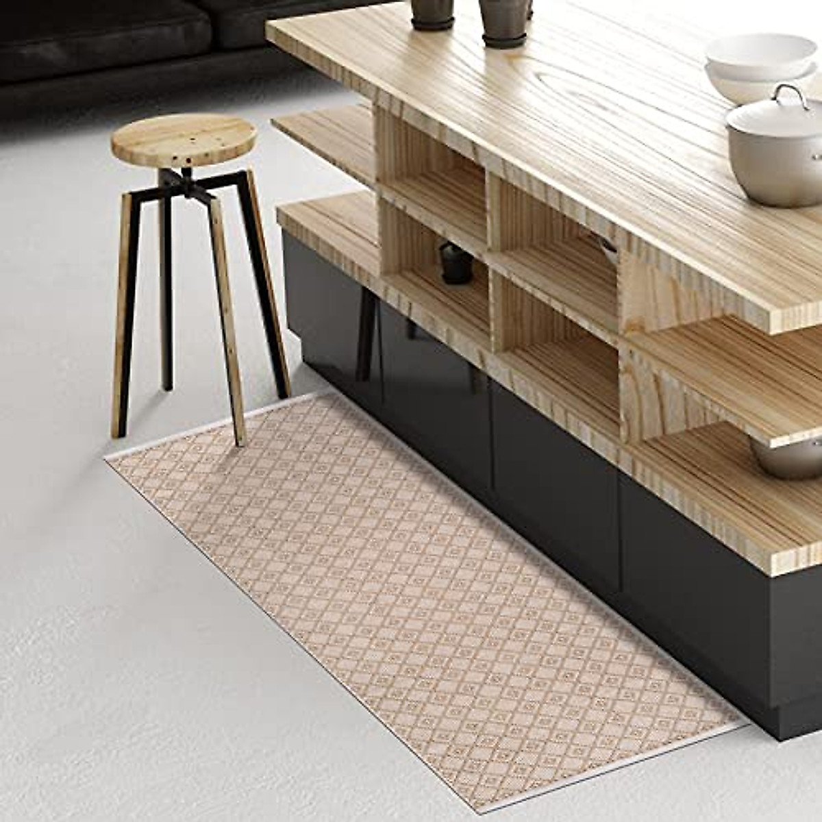 THE BEER VALLEY Diamond Woven Runner Rug 2'x6' - Beige, Anti-Slip Farmhouse Cotton Rugs for Hallway Kitchen Living Room - 24x72 Inches