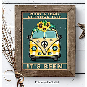 Hippie Room Decor - Boho-chic Camper Wall Art - Yellow Sunflowers Wall Decor - Retro Wall Decor - Positive Saying Quotation - Birthday decoration - Hippy Decor - 1960s 60s Wall Decor - Surfer Bus 8x10