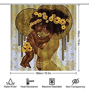 African Black Women Bathroom Shower Curtain Sets with Rugs, Black Girl Shower Accessories and Bathroom Decor,70.9" Length 4-Piece Set - 1 Shower Curtain & 3 Toilet Mat and Lid Cover