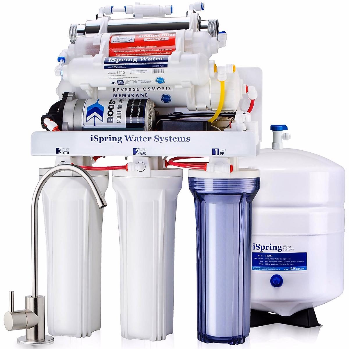 iSpring RCC1UP-AK 100GPD Under Sink 7-Stage Reverse Osmosis RO Drinking ...