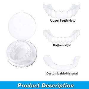 Fake Teeth,2 Pairs Veneers Dentures Socket for Women and Men,Dental Veneers for Temporary Tooth Repair Upper and Lower Jaw,Protect Your Teeth and Regain Confident Smile,Bright White