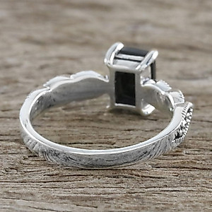 NOVICA Artisan Handmade Onyx Cocktail Ring Sterling Silver Starry Midnight Black Marcasite Grey Thailand Gemstone Birthstone [ring Front 0.3 in L x 0.2 in W Band Width 4 mm W] ' Starry Midnight'