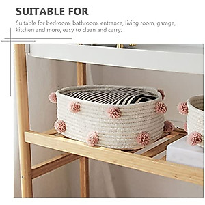 Cotton Rope Basket Storage Bin: Cotton Storage Baskets Woven Blanket Baskets with Pompom Round Storage Organizer for Dirty Clothes Pet Kids Small Items Storage 20X15CM