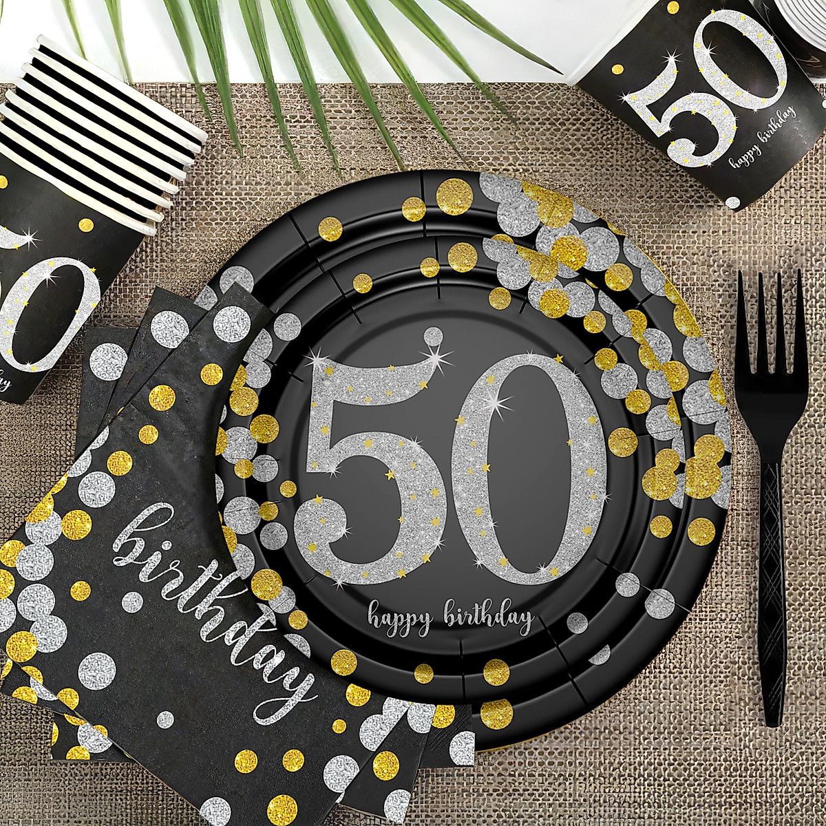HIPVVILD Happy 50th Birthday Plates And Napkins Party Supplies Men Women - 50th Birthday Decorations Party Tableware, Plate, Cup, Napkin, 50 Year Old Birthday Table Decorations Dinnerware | Serve 24