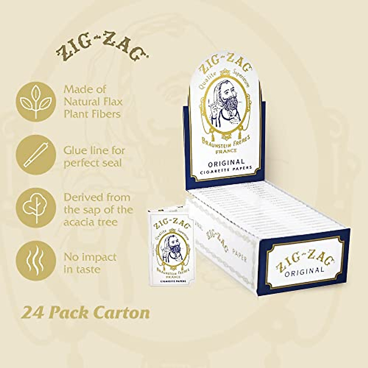 ZIG-ZAG Rolling Papers - Original White 70mm Papers with Natural Gum Arabic and Thin Glue Sealing Line - Available in 6 Booklets (192 Papers) or Carton of 24 Booklets (864 Papers) (24 Packs)