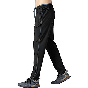 Rdruko Men's Sweat Pants Lightweight Workout Gym Jogging Track Athletic Pants Zipper Pockets Black Gray X-Large