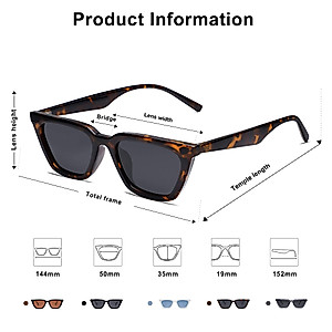 SOJOS Polarized Narrow Square Cateye Sunglasses for Women Retro Trendy Driving Glasses SJ2169 with Tortoise Frame/Grey Lens