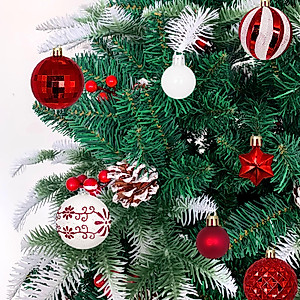 Christmas Decorations Balls, 44pcs 2.36/1.18 inch Hanging Balls Ornament for Christmas Tree, 9 Styles Elk Deer Snowflake Christmas Ball Star Ornaments for Xmas Tree, Homes Decors (Red&White)