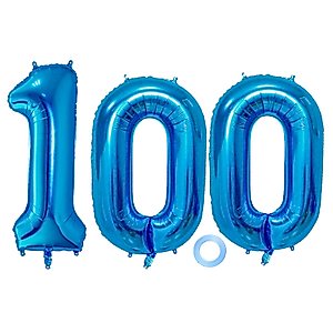 Number 100 Balloons 32 inch Digital Balloon Alphabet 100th Birthday Balloons Digit 100 Helium Balloons Big Balloons for Birthday Party Supplies Wedding Bachelorette Bridal Shower, Blue Number 100