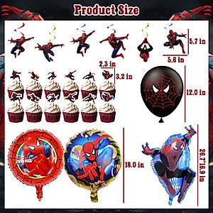 Spider Birthday Party Supplies, Spider Birthday Party Decorations Include Backdrop, Birthday Banner, Hanging Swirls, Spider Balloons, Cupcake Toppers, Tablecloth
