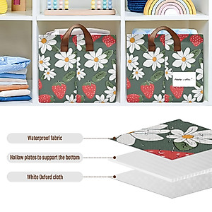 GEDAKO Storage Cubes Foldable Storage Bin Baskets with Double Handles Strawberry and White Flower Shelves Closet Organizers for Clothes Toys,M