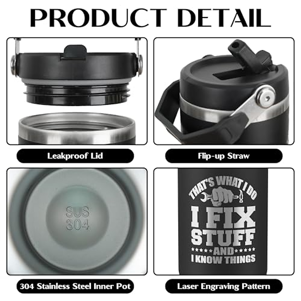 qchdln Funny Gifts For Men - That's What I Do I Fix Stuff and I Know Things Cup - 30oz Insulated Tumbler with Handle - Cool Fathers Day,Birthday,Christmas Gifts for Dad,Grandpa,Husband,Uncle