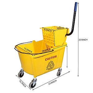 Midoneat Commercial Mop Bucket with Side Press Wringer on Wheels, Including One Commercial Mop, 35 Quart, Yellow