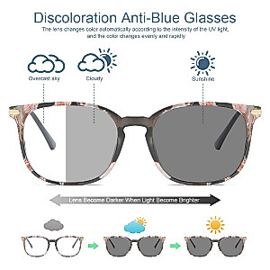 Blue Light Blocking Glasses Photochromic Sunglasses Retro UV400 Ray Filter Computer Eyewear for Men Women Vintage Round Cateye Full Frame Anti Eyestrain Computer Gaming TV Eyeglasses - Wrap flowers