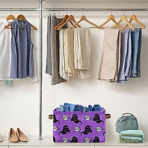 Ghost Cloud Boo Halloween Storage Basket Bins Decorative Toy Organizer Bins Laundry Hamper Baskets with Handles for Pet Books Clothes Makeup Nursery Closet Office,2 pcs