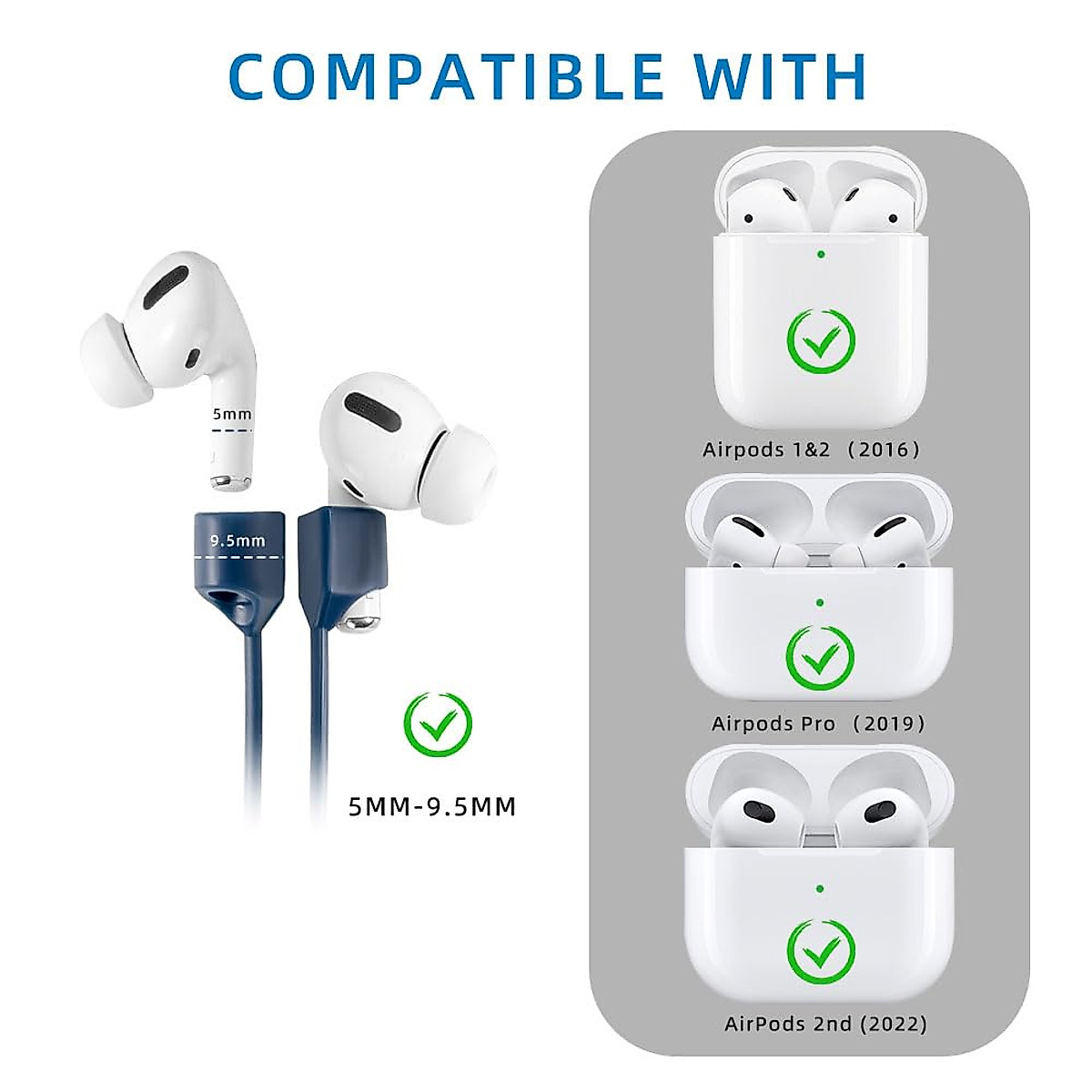 Magnetic Anti-Lost Straps for AirPods,4 Pack Ultra Strong Magnetic AirPods Strap Anti-Lost Neck Rope Cord,Soft Silicone Sports Lanyard Compatible with AirPods 1&2/ Pro /2nd/3rd (Black/White/Grey/Blue)