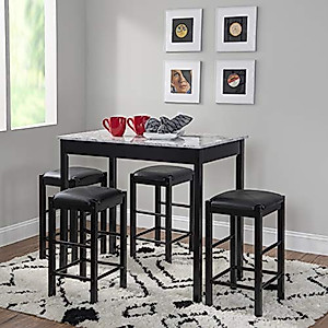 Space Saving Design, Black Finish, Faux Leather Seats, 36 Inch Counter Height Table