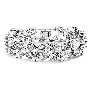 Mariell Silver Petite Length 6 1/2" Wedding Bracelet with Bold CZ Mosaic for Brides and Bridesmaids
