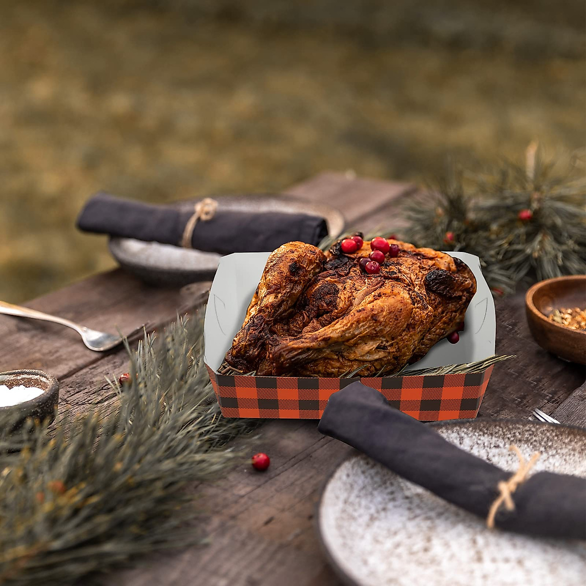 50 Pcs Fall Party Supplies Buffalo Plaid Pumpkin Food Trays Paper Orange Black Buffalo Plaid Halloween Thanksgiving Party Decorations Christmas Autumn Turkey Hot Dog Trays