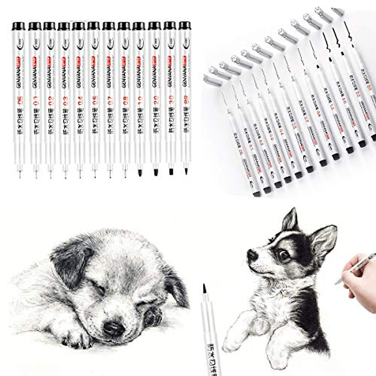 Fhyhej 12/Set,Black Precision Micro Line Pens,Apply toTechnical,Drawing,Office Documents, Scrapbooking,Technical Drawing,Ultra Fine Point Drawing Pen Set