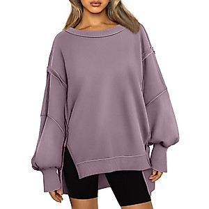Trendy Queen Womens Oversized Sweatshirts Hoodies Crewneck Shirts Fall Outfits Teen Girls Y2k Winter Clothes Nutmeg S
