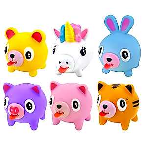 Squeeze Play and Sound Stress Ball Relievers Ball Tongue Out (6 Units) Ja-RU Screaming Talking Animal Toy for Kids & Toddlers. Cute Squeeze Stress Relief Soft Ball Decorations Plus Sticker 4342-6s
