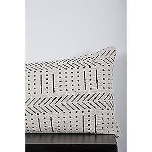 Trade Star Handloomed Thick Rug Mudcloth Pillowcase Tribal Lumbar Pillow Cover Decorative 100% Cotton Rectangle Farmhouse Throw Cushion Cover for Home Decor (14X36 Inches, Ivory (Snow))