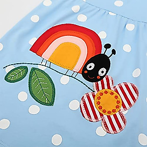 KISSOURBABY Little Girls Soft Summer Cotton Short Sleeve Dresses T-Shirt Casual Cartoon Dress(Blue White dots ladybug-7T)